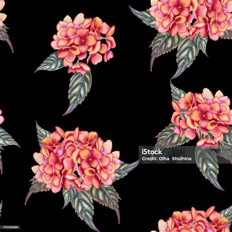 수국 꽃은 수채화 물감 무늬가 있습니다 가을 색의 끝없는 배경에 손으로 그린 꽃다발 패브릭 및 벽지를 인쇄합니다 0명에 대한 스톡 벡터 아트 및 기타 이미지 Istock
