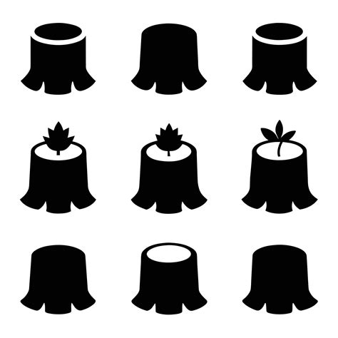 Set Of Black Outline Stump Icon Tree Stub Illustration Collection Wood Symbol On White