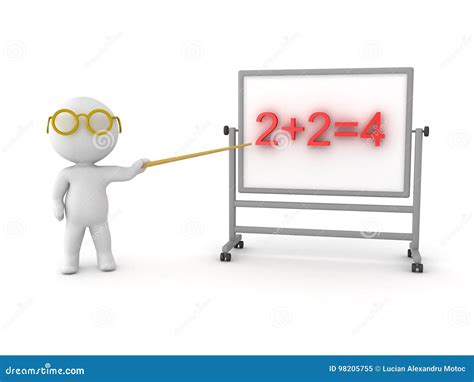 3d Character Pointing To Basic Arithmetic Problem Stock Illustration