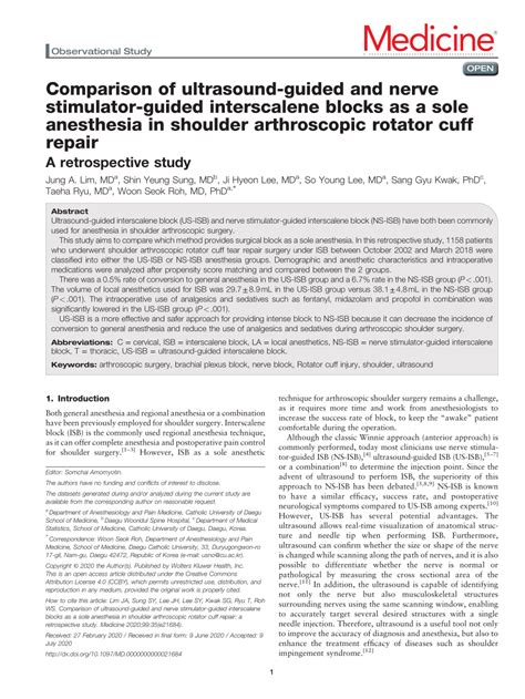 Pdf Comparison Of Ultrasound Guided And Nerve Stimulator Guided Interscalene Blocks As A Sole