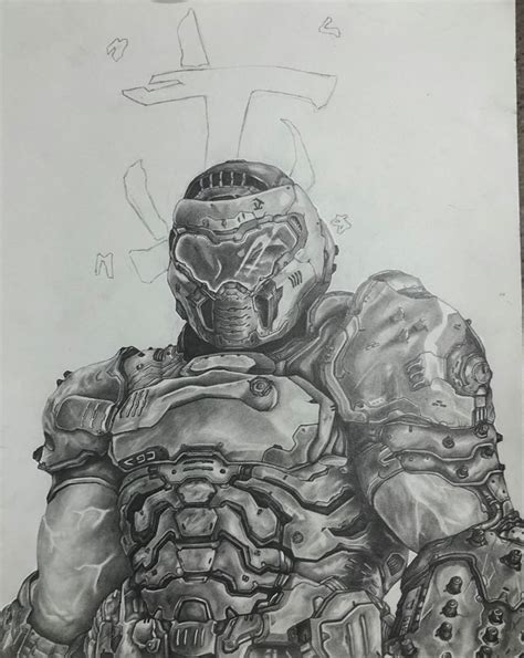 Doom Slayer Drawing In 2025 Cool Pencil Drawings Dark Fantasy Artwork Drawings