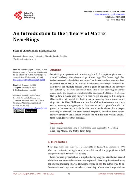 PDF An Introduction To The Theory Of Matrix Near Rings