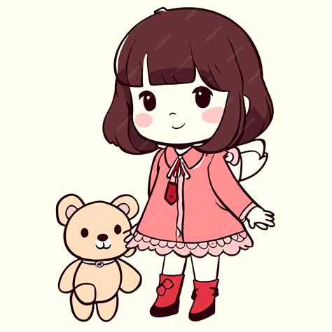 Premium Vector Teddy Time Cartoon Girl And Teddy Bear Vector Illustration