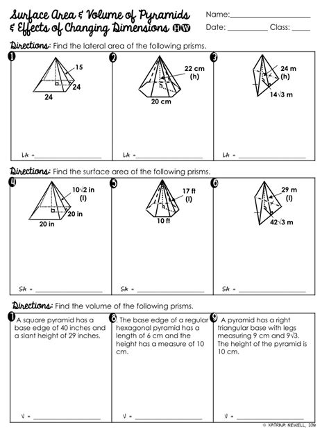 Surface Area Of Pyramids Worksheet