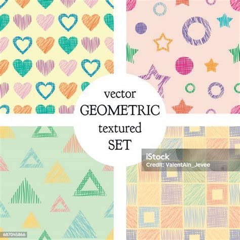 다른 기하학적 수치 형태와 기하학 패턴 원활한 벡터의 집합입니다 손으로 파스텔 끝 없는 배경 질감된 기하학적 그림 그려 그래픽 벡터 일러스트 레이 션 가리키기에 대한 스톡