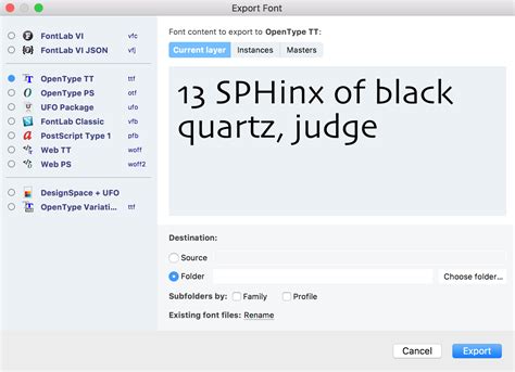 Exporting Options Fontlab Vi Help