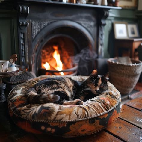 Free Cozy Cat Nap Image Cat Cozy Fireplace Download At Stockcake