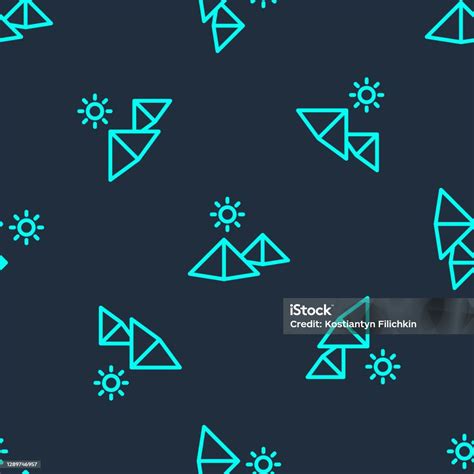 녹색 라인 이집트 피라미드 아이콘 블루 배경에 고립 된 원활한 패턴 고대 이집트의 상징 벡터 건축에 대한 스톡 벡터 아트 및 기타 이미지 Istock