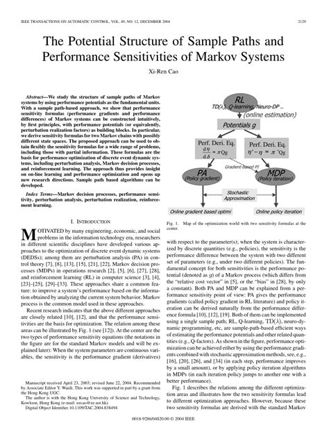 Pdf The Potential Structure Of Sample Paths And Performance Sensitivities Of Markov Systems