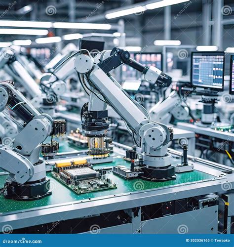 Advanced High Precision Robotic Arms On A Fully Automated Assembly Line At A State Of The Art