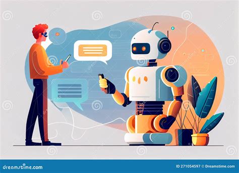 Illustration Human And Robot Communication Generative Ai Generative Ai Stock Illustration