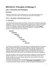 Lab1Taxonomy Phylogeny 1 1 1 Docx BSC2011C Principles Of Biology II Lab 1 Taxonomy And