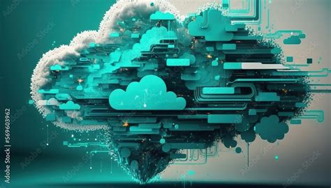 Digital Futuristic Imaginative Illustration Of Technology Cloud Computing Created With