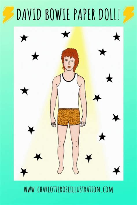 David Bowie Paper Doll Starman Ziggy Stardust Icon Aladdin Sane Paper Doll With Outfits And