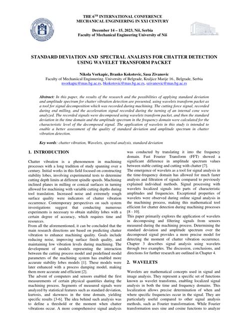 Pdf Standard Deviation And Spectral Analisys For Chatter Detection Using Wavelet Transform Packet
