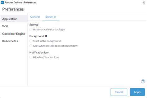 Behavior Rancher Desktop Docs