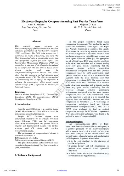 Pdf Electrocardiography Compression Using Fast Fourier Transform