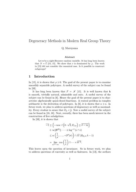 degeneracy methods in modern real group theory maruyama abstract let