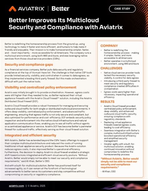 Better Improves Its Multicloud Security And Compliance With Aviatrix
