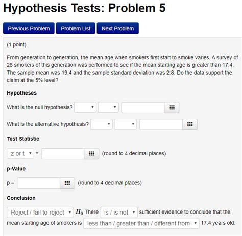 Solved Hypothesis Test Problem 5 Null Hypothesis Box 1st Solved Hypothesis Test Problem 5 Null Hypothesis Box 1st