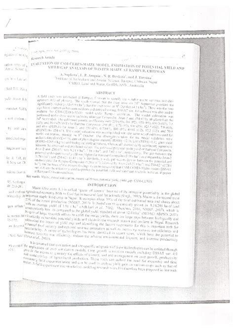 Pdf Evaluation Of Ceres Maize Model Nepal