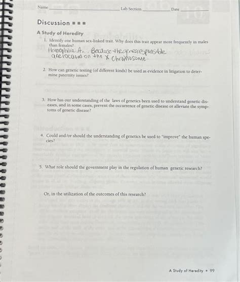 Solved Name Lab Section Date Discussion A Study Of Heredity Chegg Com