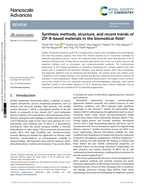 Pdf Synthesis Methods Structure And Recent Trends Of Zif 8 Based Materials In The Biomedical