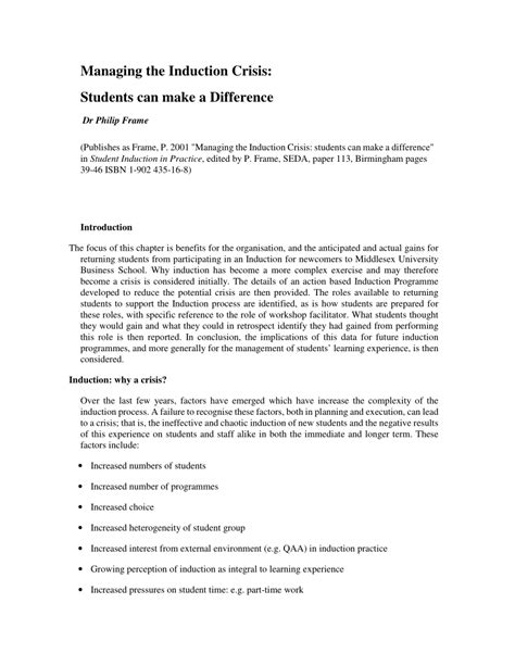 Pdf Managing The Induction Crisis Students Can Make A Difference