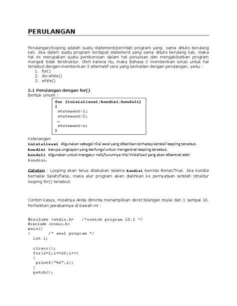 Perulangan Materi Mengenai Pemrograman Bahasa C Bab Looping