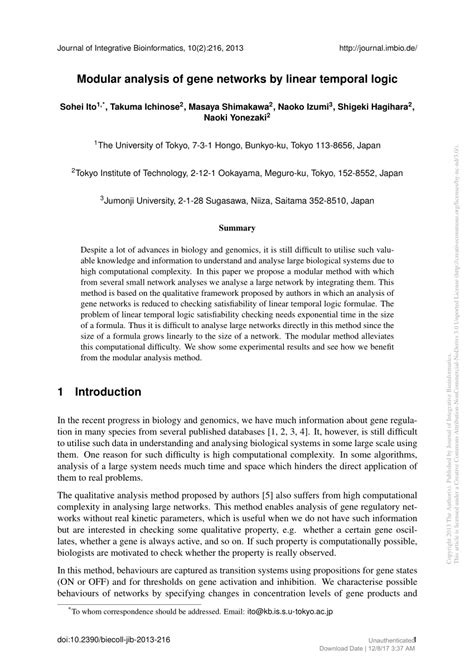 Pdf Modular Analysis Of Gene Networks By Linear Temporal Logic