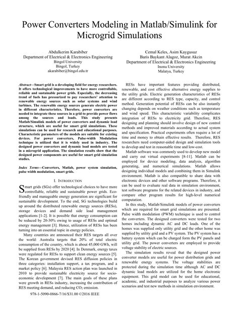Pdf Power Converters Modeling In Matlabsimulink For Microgrid