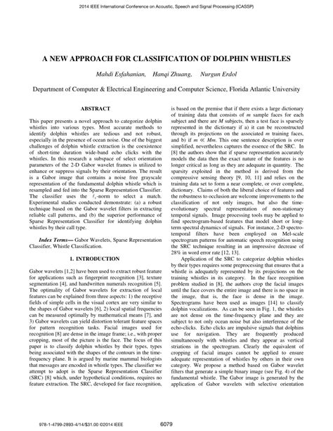 Pdf A New Approach For Classification Of Dolphin Whistles