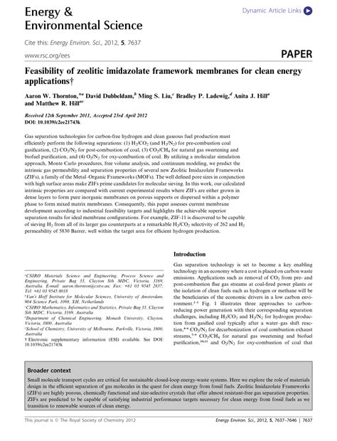 Pdf Feasibility Of Zeolitic Imidazolate Framework Membranes For Clean