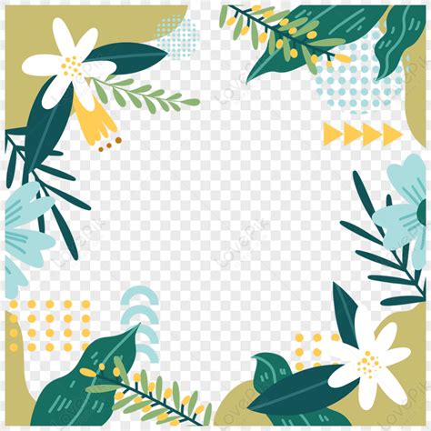 멤피스 스타일 녹색 식물 테두리 일러스트 바다꽃 무늬여름 Png 일러스트 무료 다운로드 Lovepik