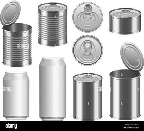 Tin Can Food Package Jar Mockup Set Realistic Illustration Of 9 Tin