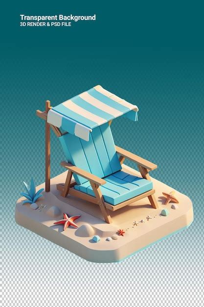 Premium Psd A Beach Chair With A Blue And White Striped Beach Chair