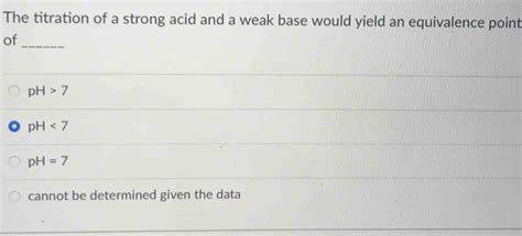 Solved The Titration Of A Strong Acid And A Weak Base Would Yield An