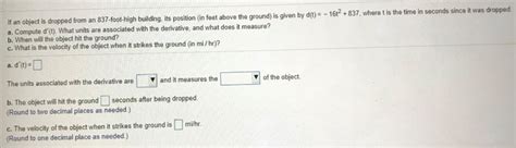 Solved Seconds Since It Was Dropped If An Object Is Dropped