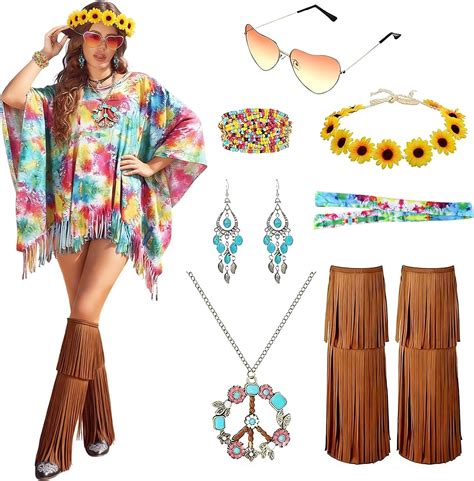 Silverchry Hippie Costume Womens Set Fancy Dress Costumes Carnival