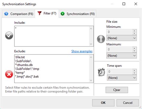 Exclude Files Freefilesync