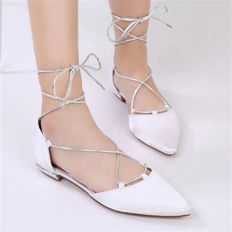 Creativesugar Pointed Toe Lady Satin Evening Dress Shoes Flats Rome Style Silver Strap Lace Up