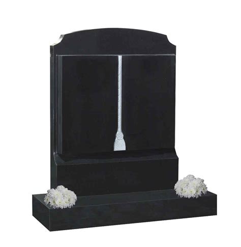 Black Granite Book Headstone With Scooped Corners And A Fine Worked