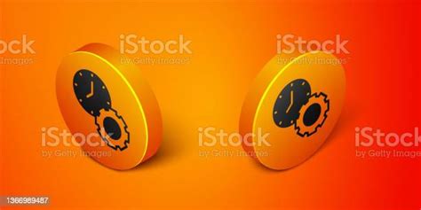 주황색 배경에서 격리된 등소 측정 시간 관리 아이콘입니다 시계 및 기어 표지판 생산성 기호 주황색 원 버튼 벡터 3차원 형태에 대한 스톡 벡터 아트 및 기타 이미지 Istock