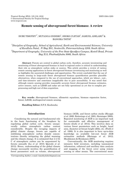 Pdf Remote Sensing Of Aboveground Forest Biomass A Review