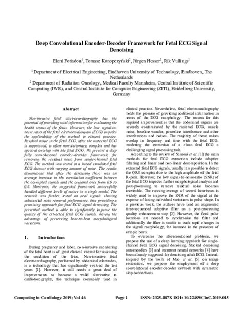Pdf Deep Convolutional Encoder Decoder Framework For Fetal Ecg Signal Denoising