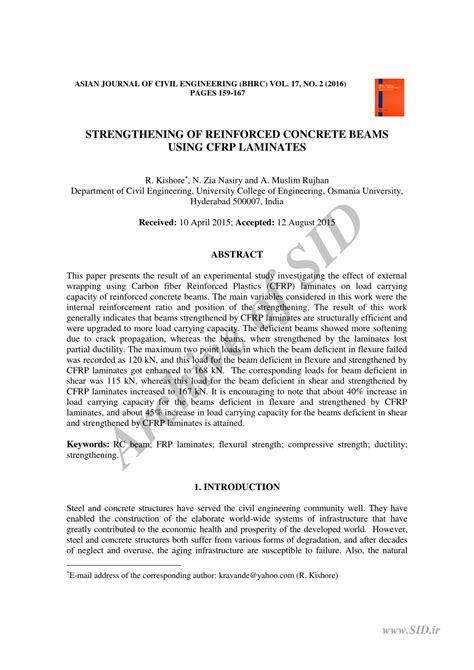 Pdf Strengthening Of Reinforced Concrete Beams Using Cfrp Laminates
