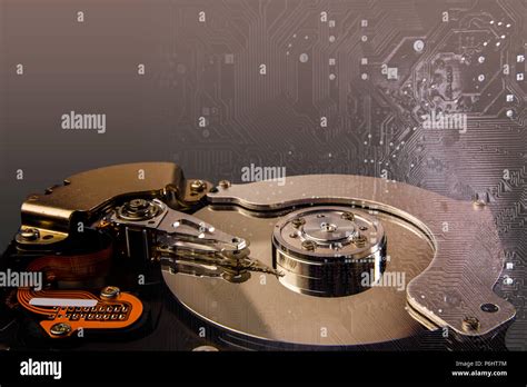 Inside Of Hard Disc Or PC Disc Drive Close Up Or Macro Photography Of Hard Drive Show Cylinder