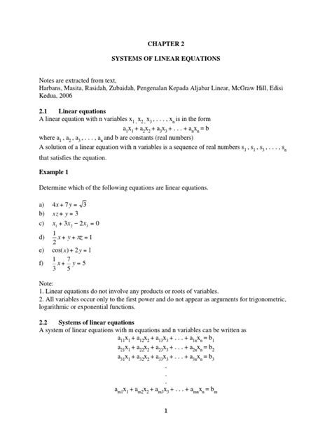 Chapter 2 Systems Of Linear Equations Pdf System Of Linear