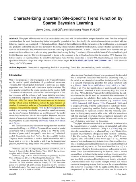 characterizing uncertain site specific trend function by sparse