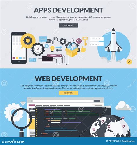 set of flat design style banners for web and app development stock illustration illustration
